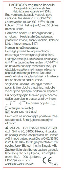 Lactogyn, vaginalne kapsule, 7 vaginalnih kapsul - Prehranska dopolnila