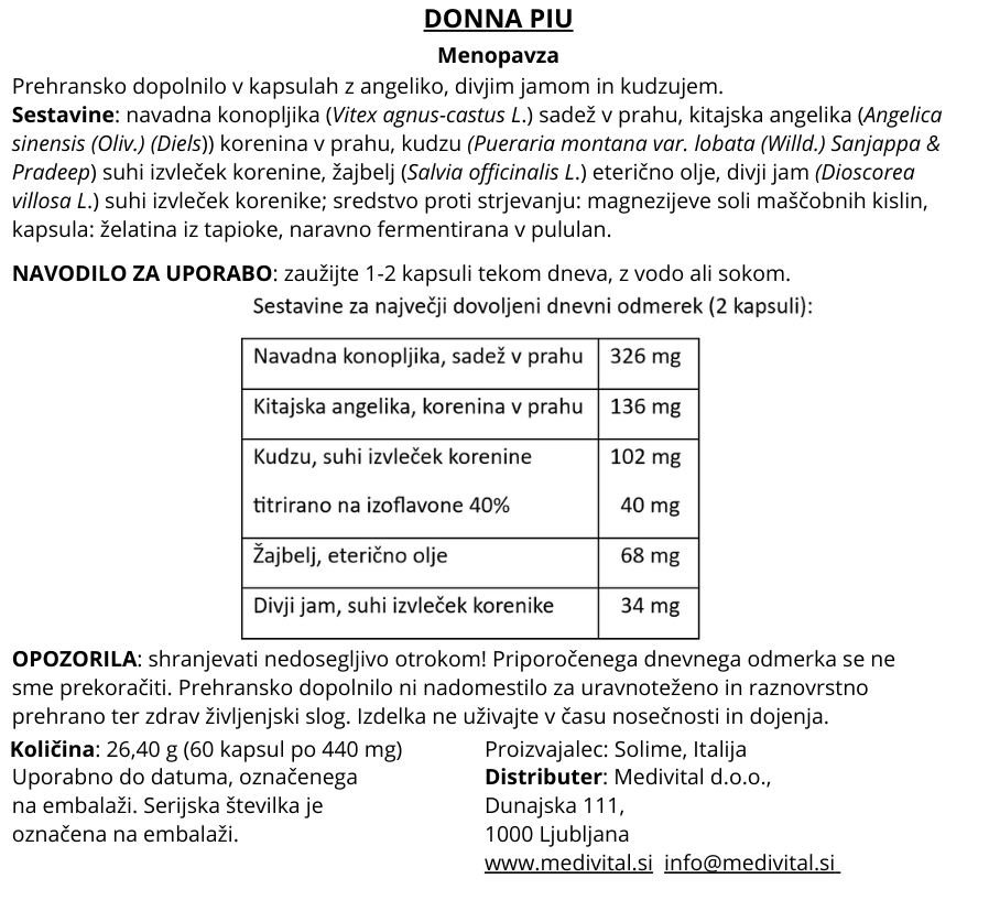 Donna Piu, Solime, 60 kapsul - Prehranska dopolnila