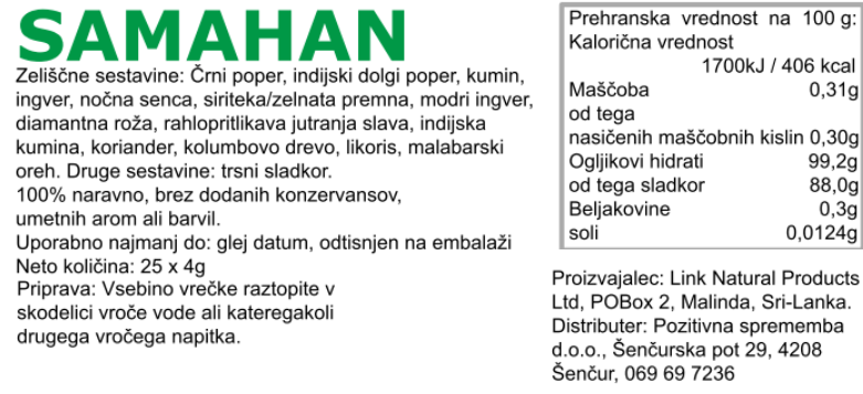 Samahan čaj – naravni ajurvedski zeliščni napitek, 10 vrečk - Prehrana