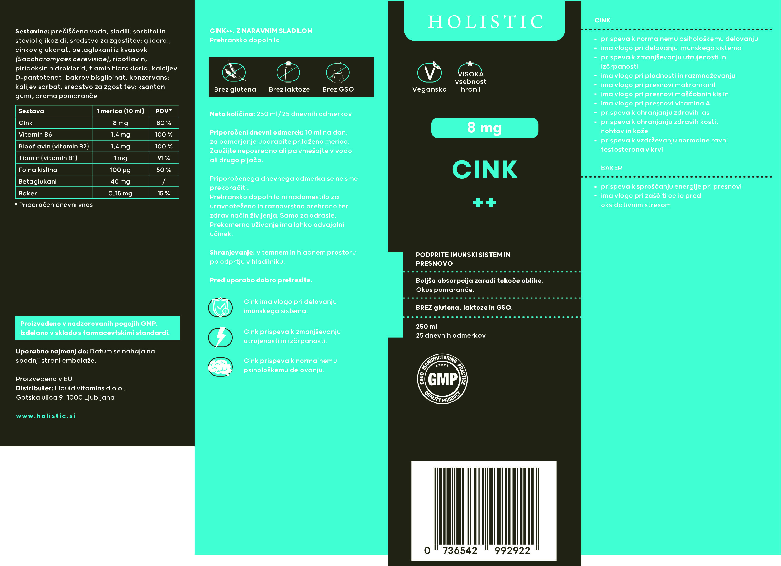 Holistic, cink, 250 ml - Prehranska dopolnila