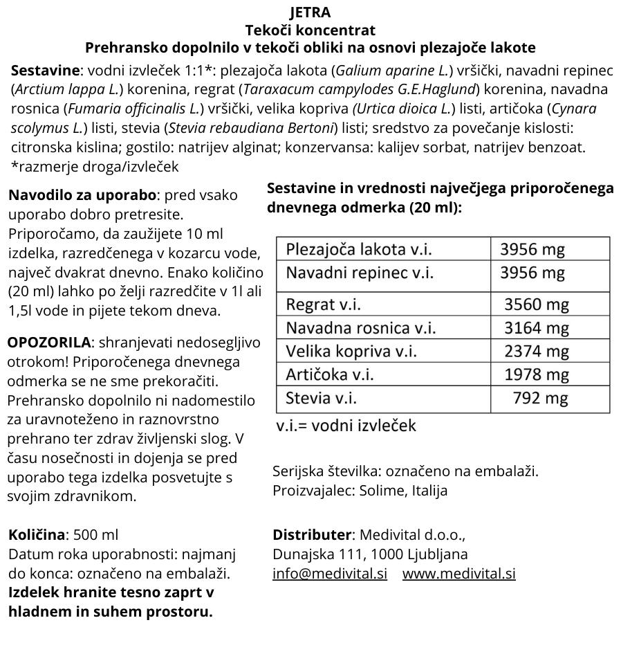 Herbae tekoči koncentrat Jetra Solime, 500 ml - Prehranska dopolnila