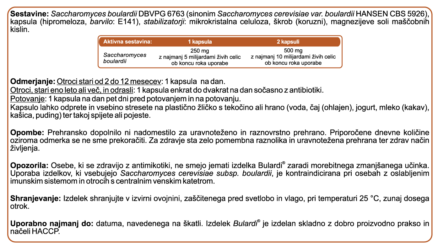 Bulardi, Saccharomyces boulardii, 250 mg, 10 kapsul - Prehranska dopolnila