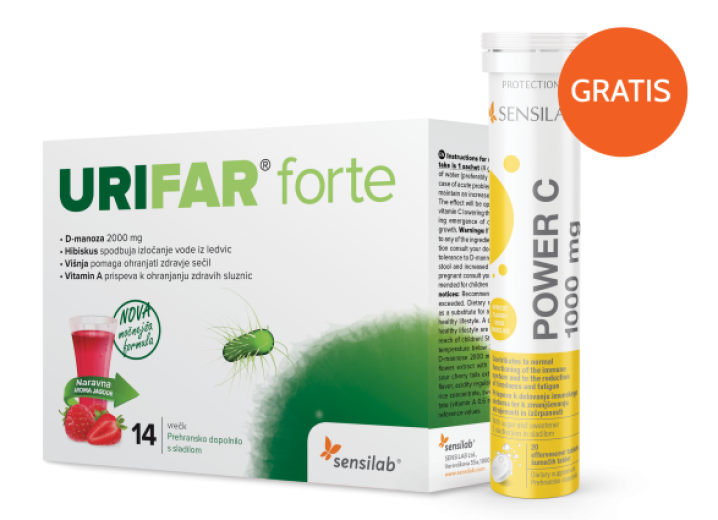 Sensilab, urifar forte + power C šumeče tablete gratis, 14 vrečk ...