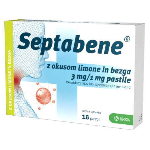 Septabene, pastile z okusom limone in bezga 3 mg/1 mg (16 pastil ...
