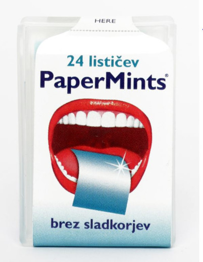 Papermints osvežilni lističi z okusom mete, s sladili, 24 lističev ...