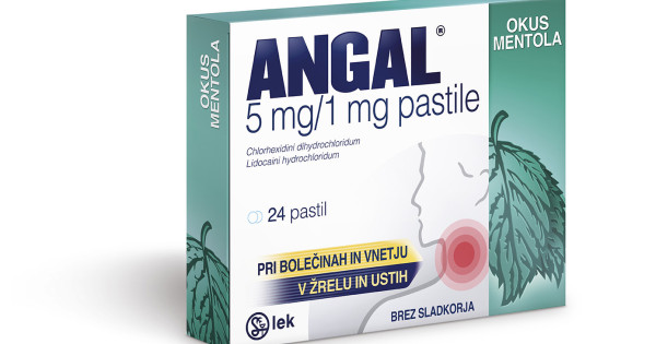 Angal 5 mg/1 mg pastile z okusom mentola, 24 pastil - Zdravila brez recepta