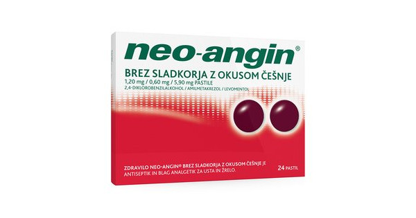 Neo-angin brez sladkorja z okusom češnje 1,20 mg/0,60 mg/5,90 mg ...